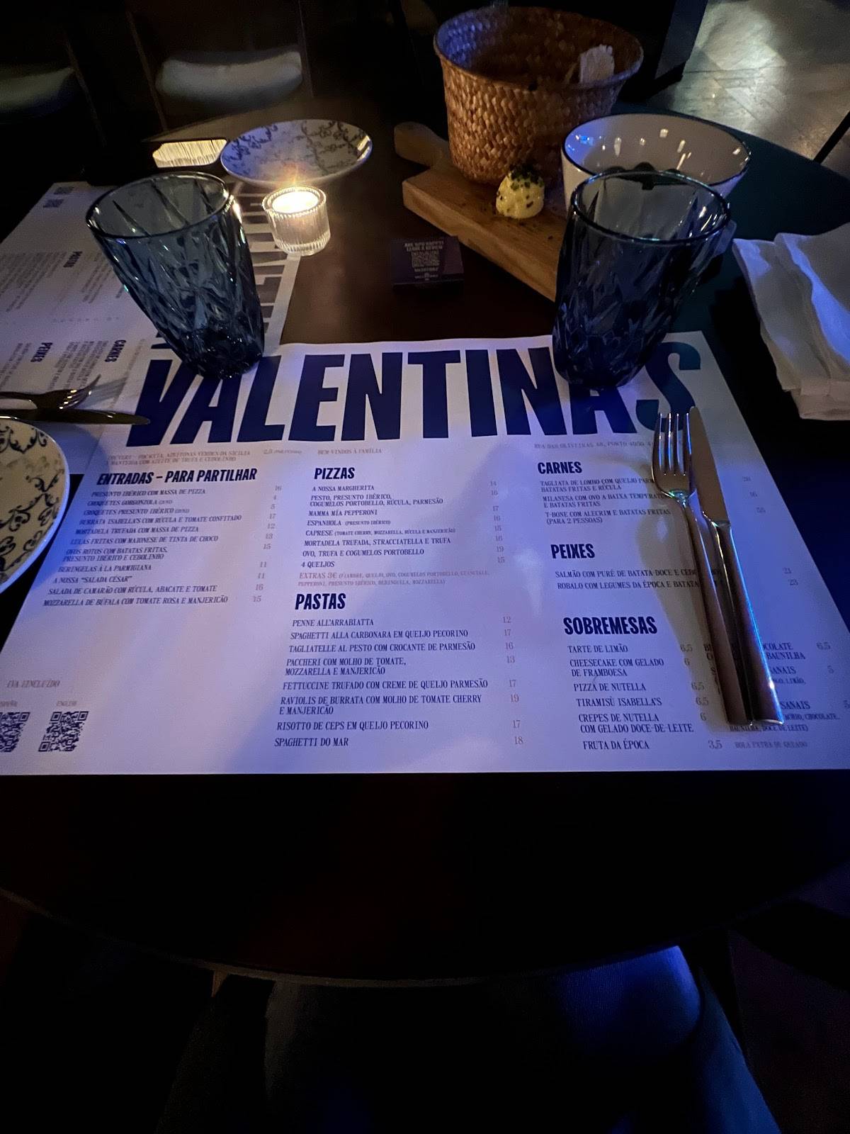 Carta de Restaurante Valentina's, Oporto
