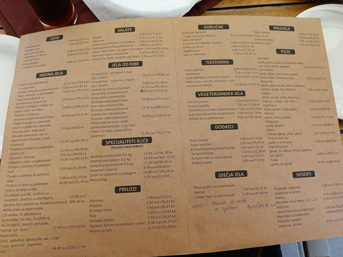 Menu at Restoran Stari mlin restaurant, Dalj
