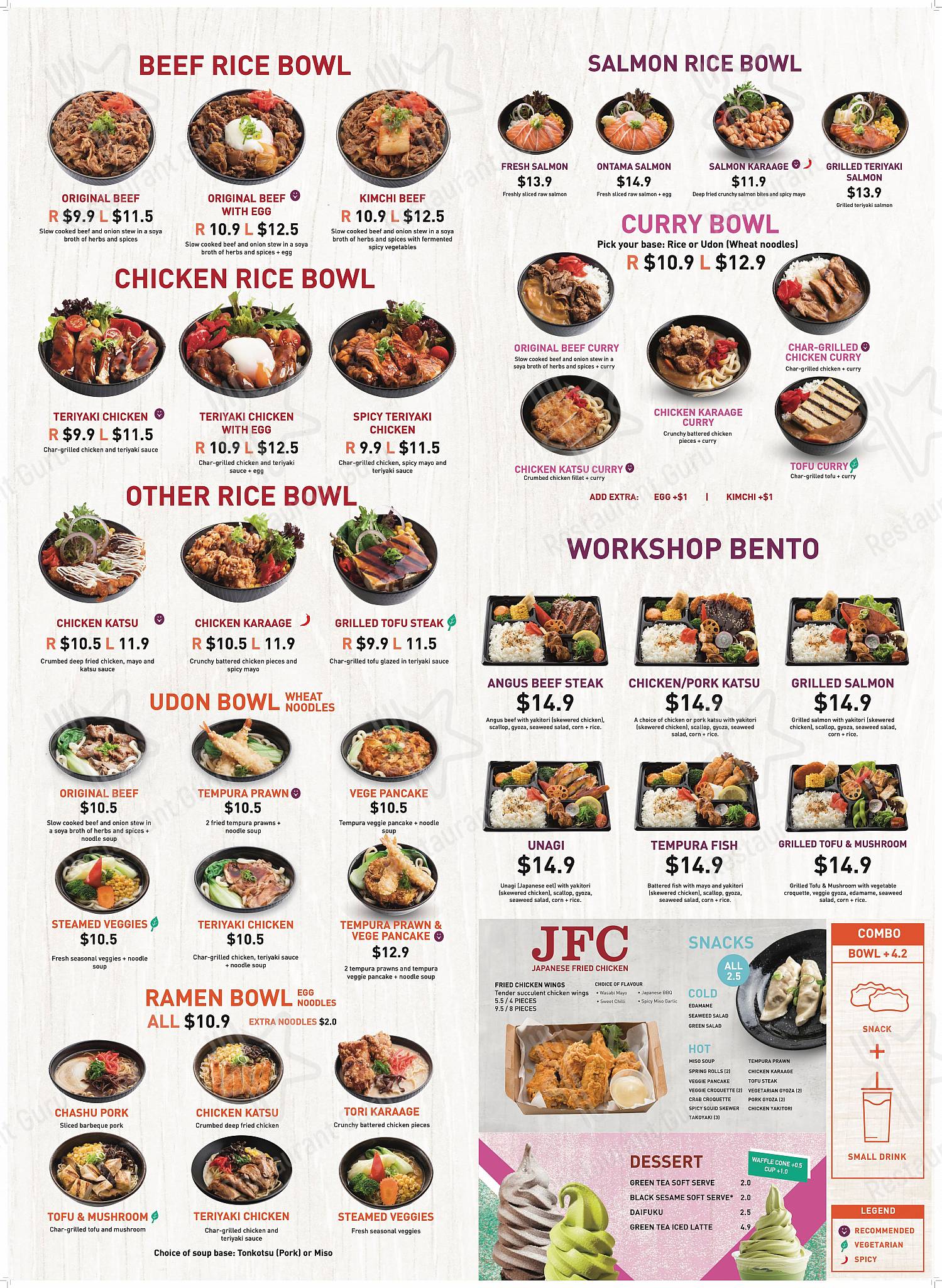 Menu at Rice Workshop restaurant, Narre Warren