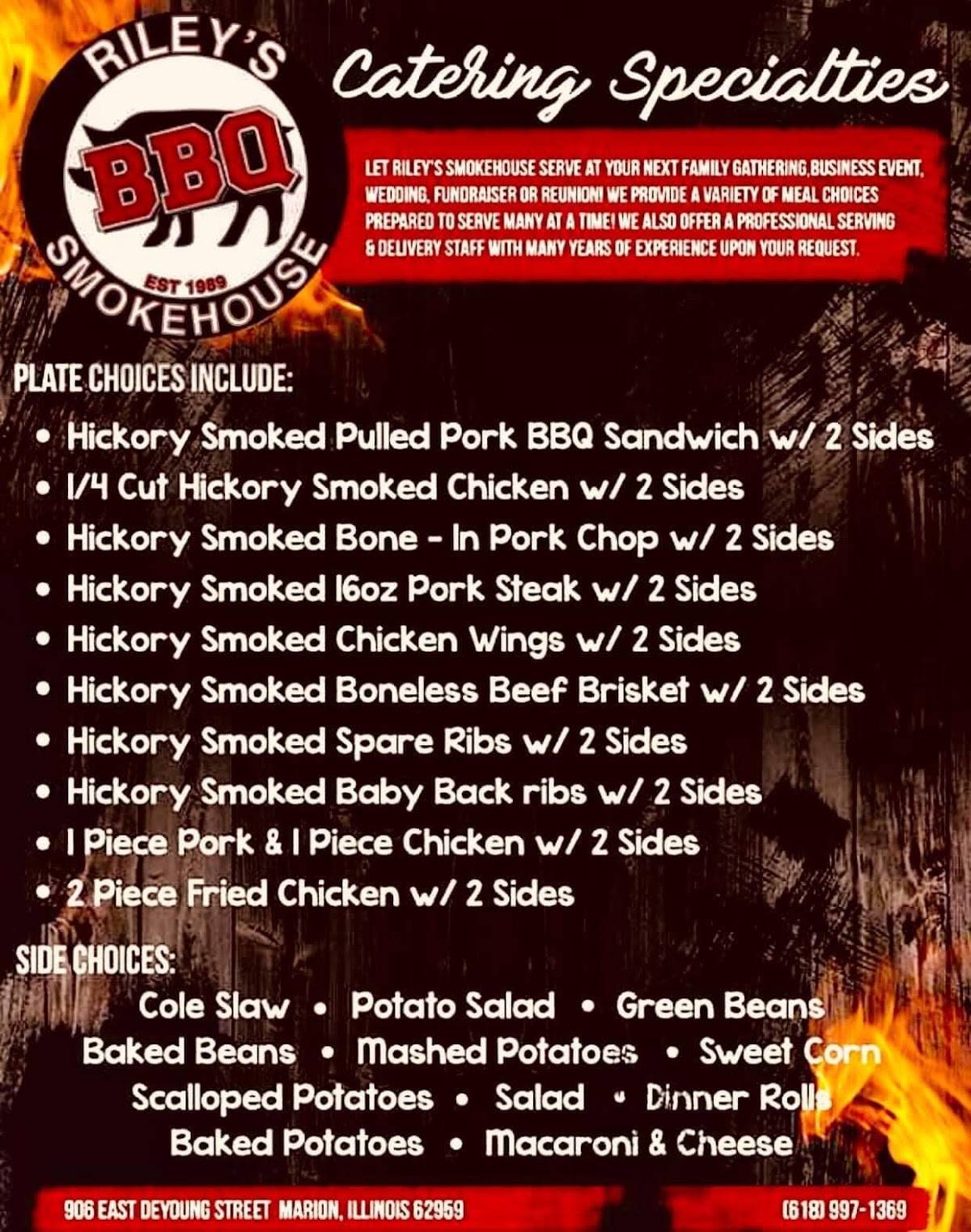 Menu at Riley's Smokehouse BBQ, Marion