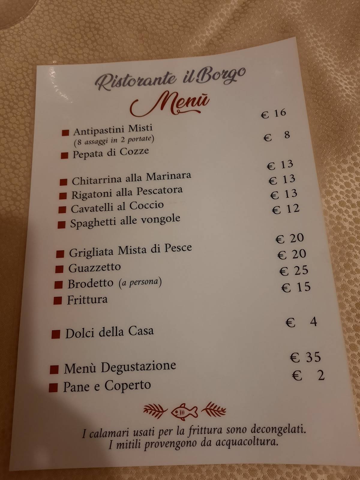 Menu da Ristorante Il Borgo, Termoli