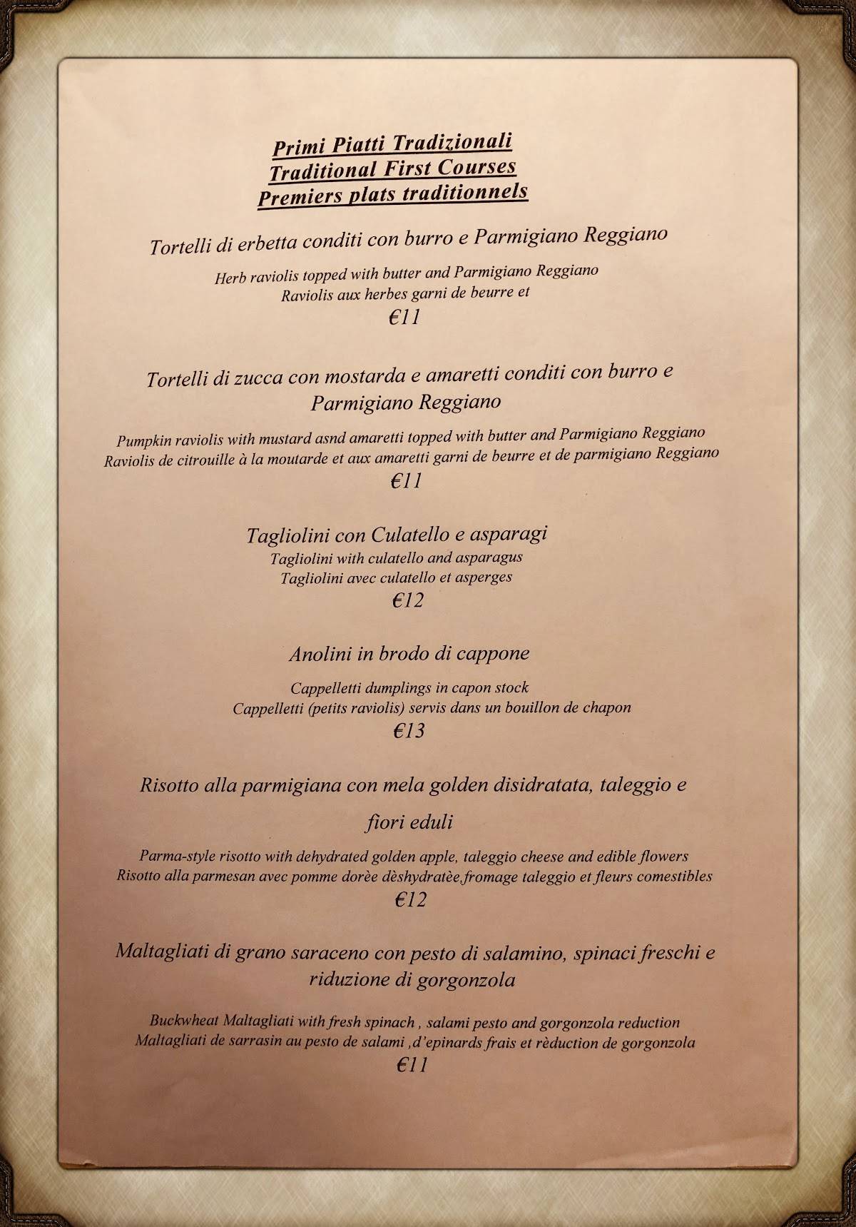 Menu at Ristorante La Greppia, Parma