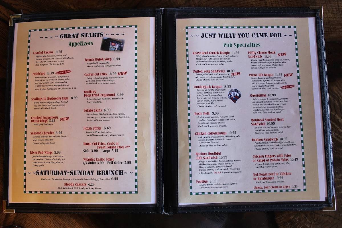 Menu at River Pub, Bridgewater