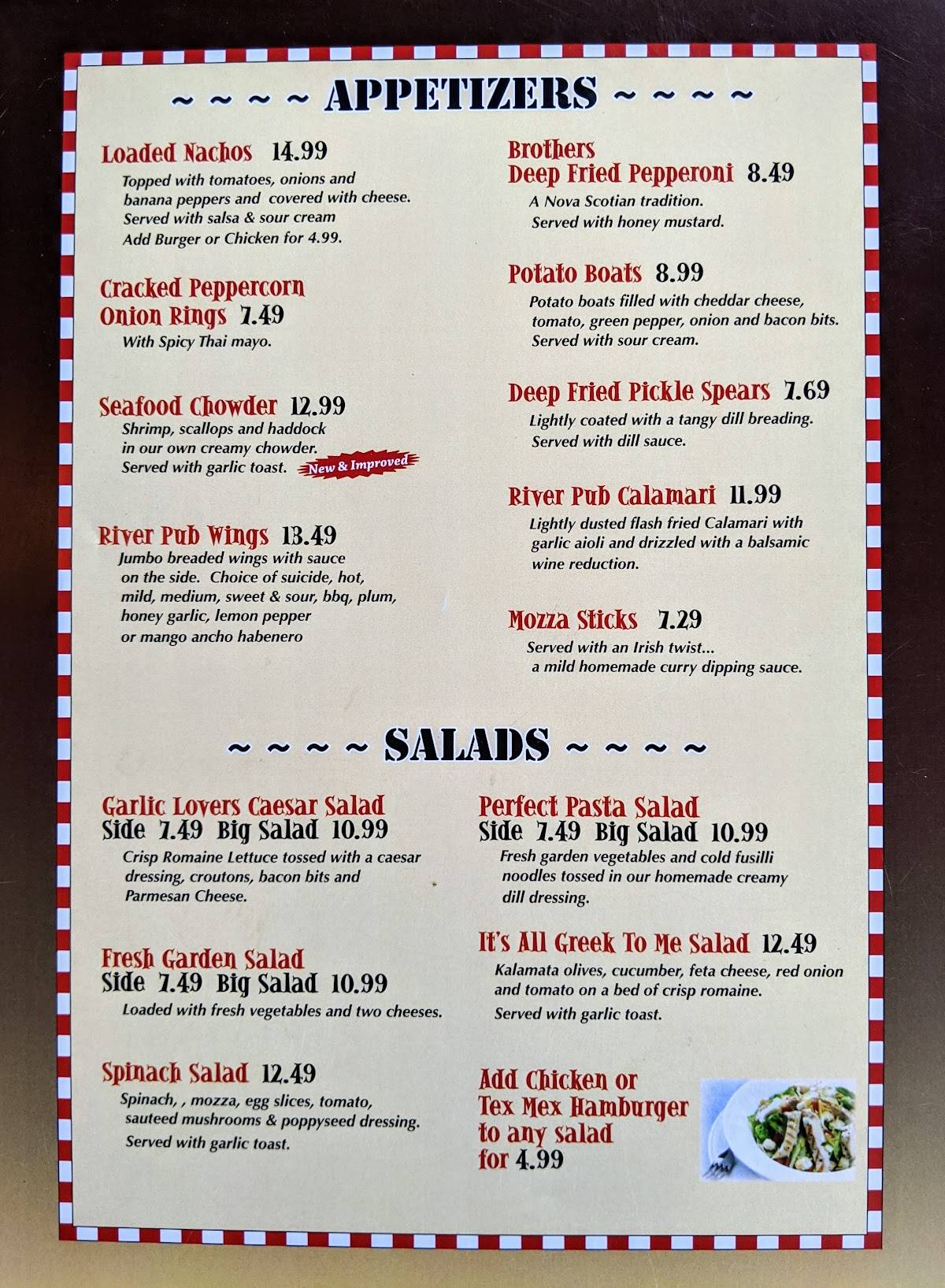 Menu at River Pub, Bridgewater