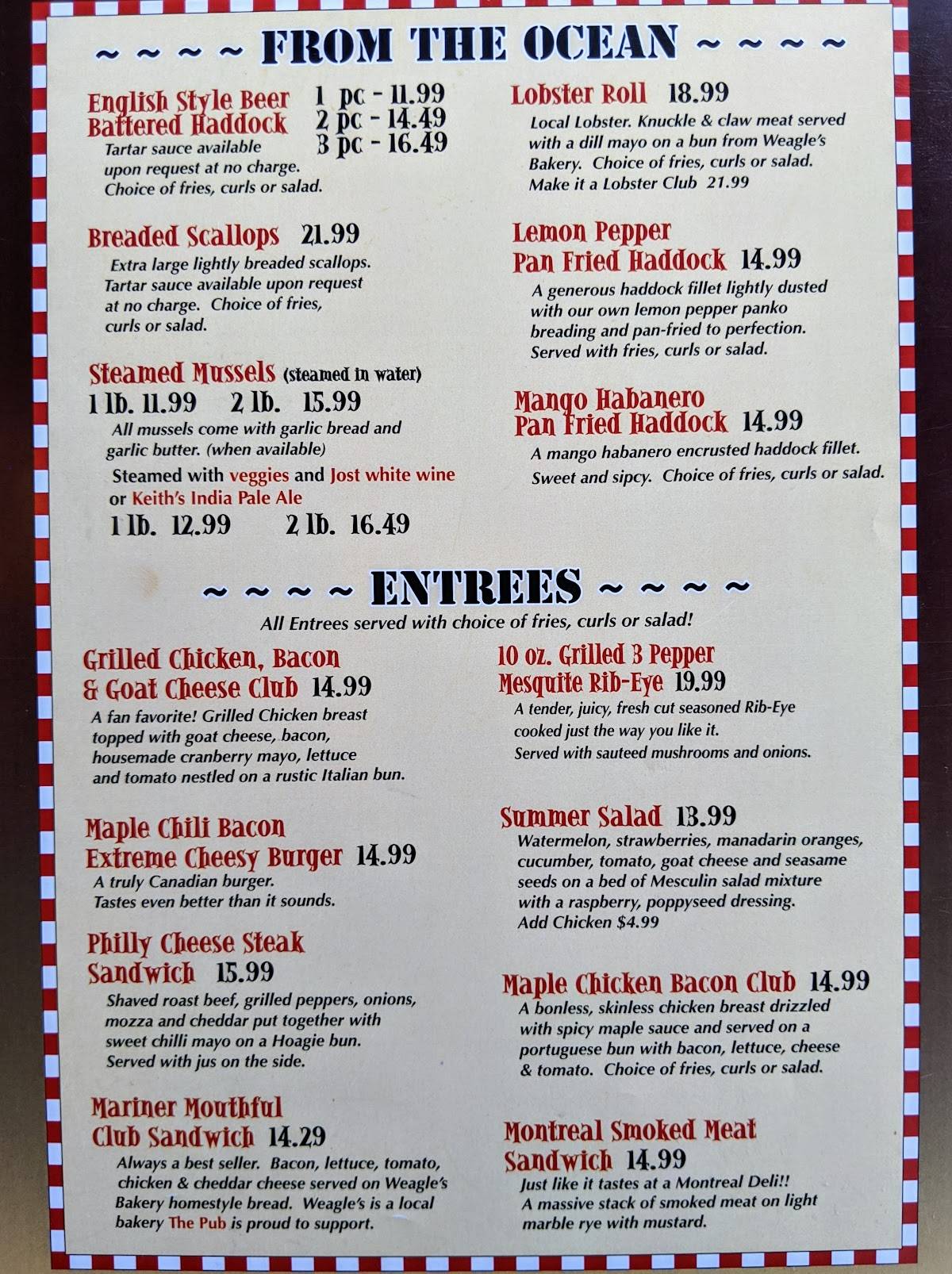 Menu at River Pub, Bridgewater