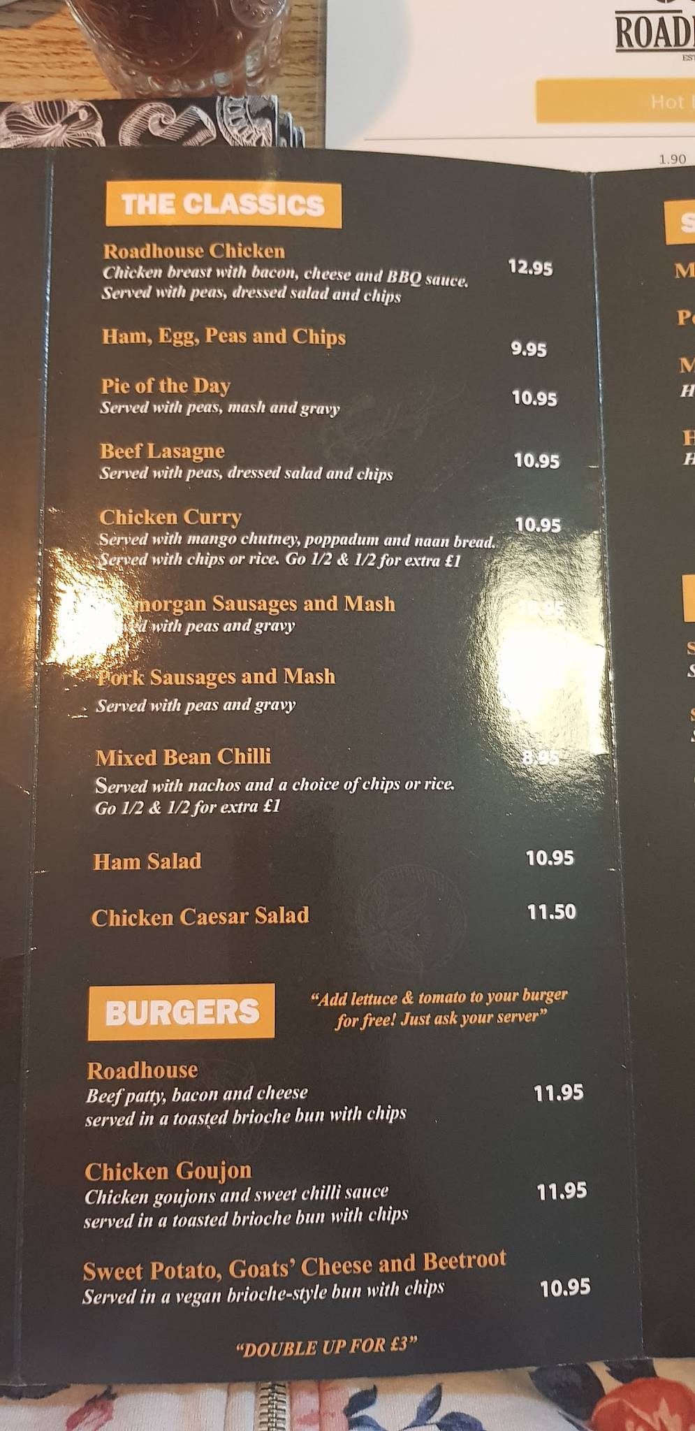 Menu at Roadhouse Whitland restaurant, Whitland, Abbey Road