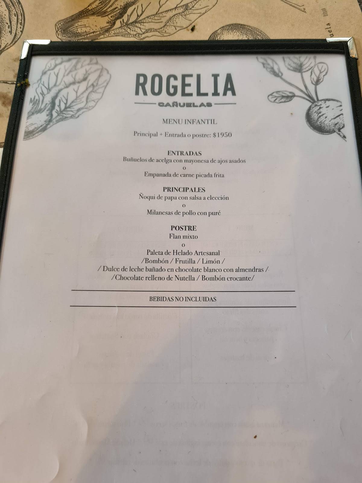 Carta del restaurante Rogelia, Cañuelas