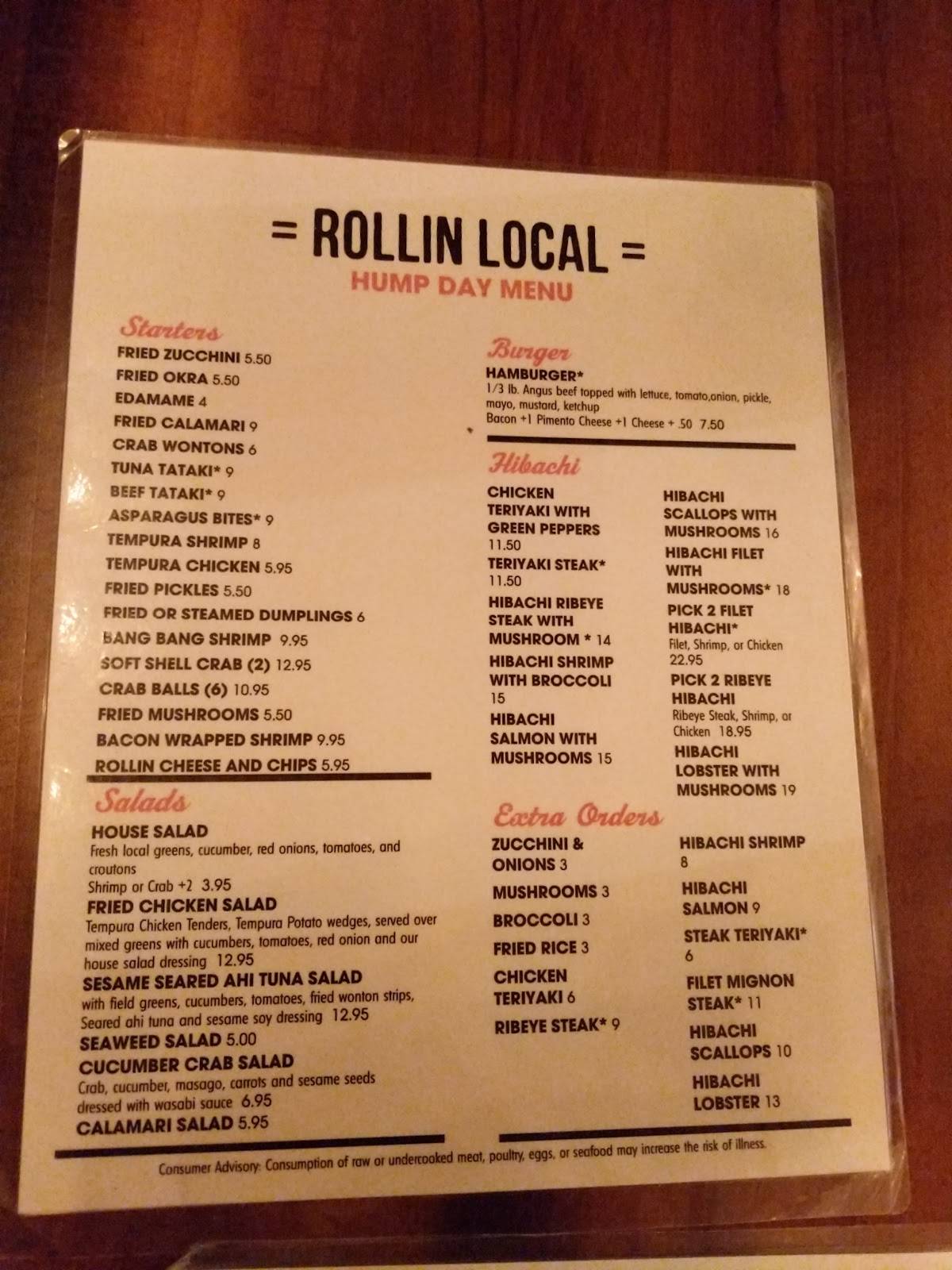 Menu at Rollin Local restaurant, Georgetown