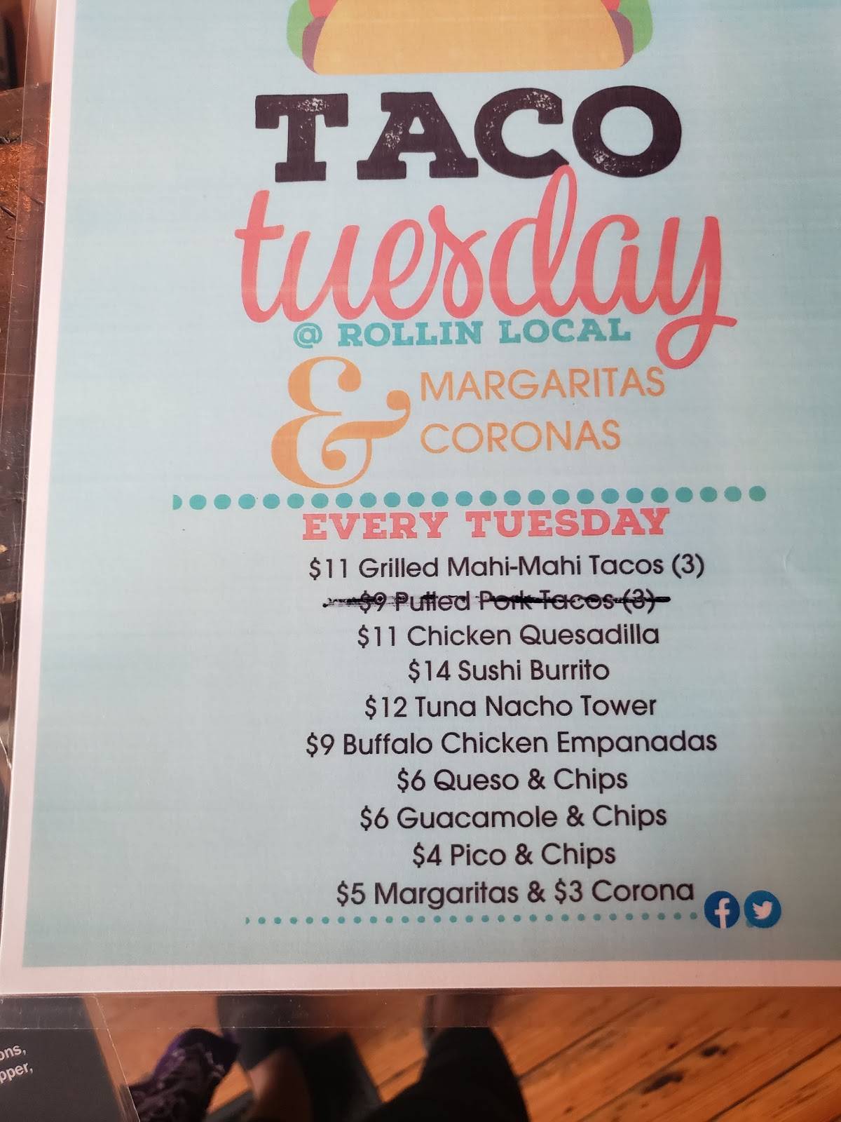 Menu at Rollin Local restaurant, Georgetown