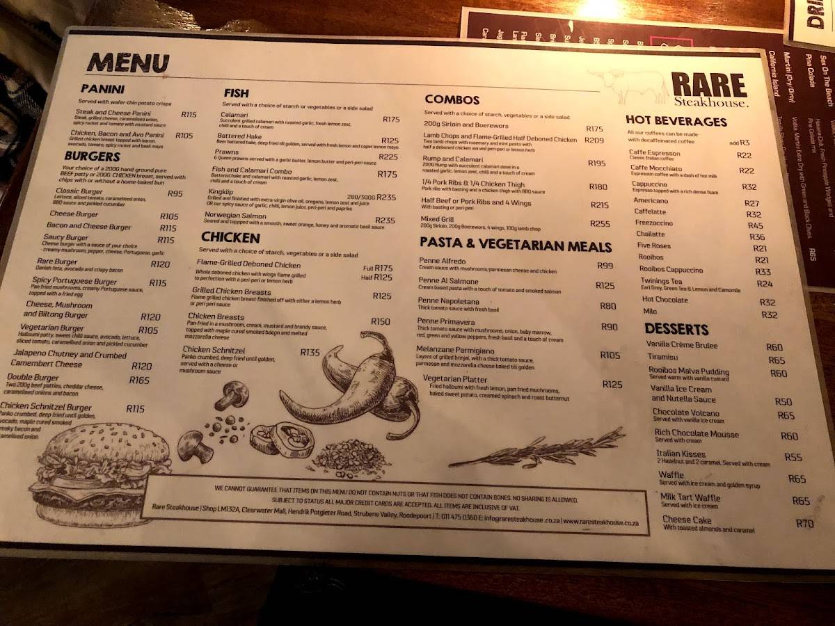 Menu at RARE Steakhouse - Clearwater Mall, Roodepoort, ShopLM 132A