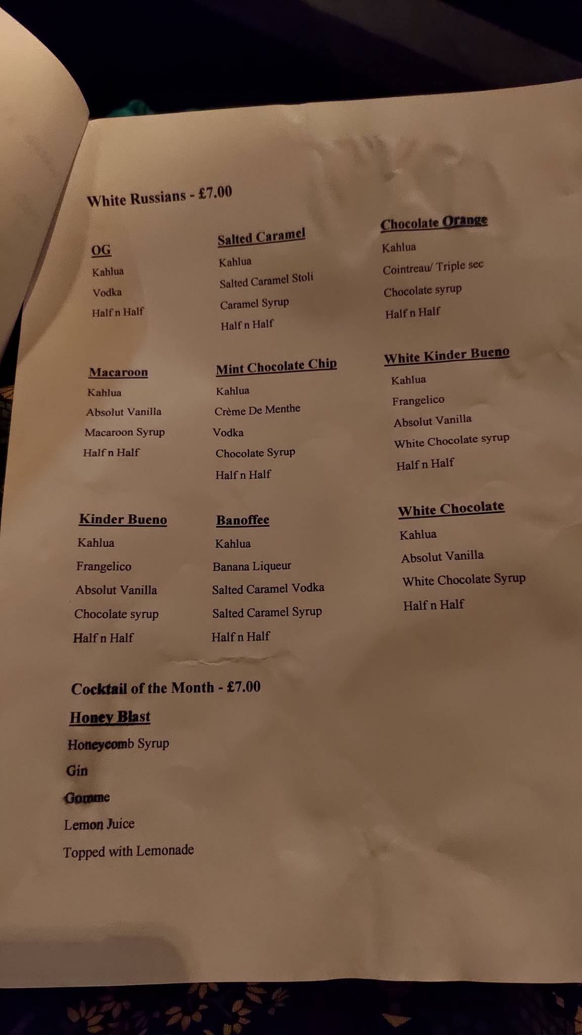 Menu at Rufus T Firefly pub & bar, Glasgow