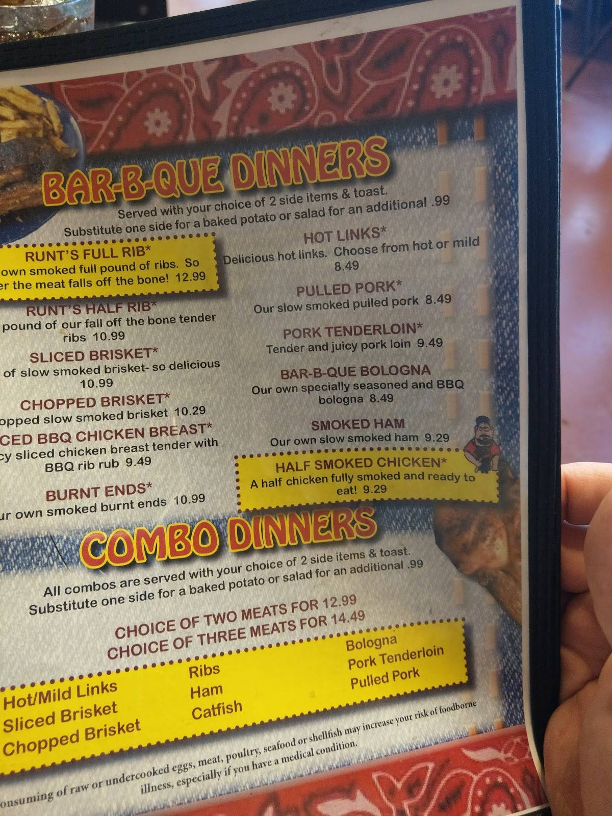 Menu at Runts Bar BQ & Grill, Muskogee