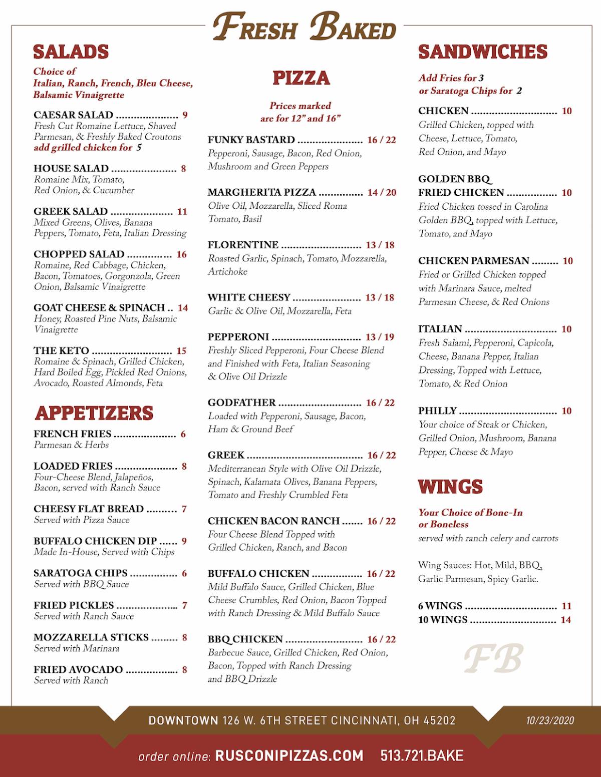Menu at Rusconi Bar & Kitchen, Cincinnati