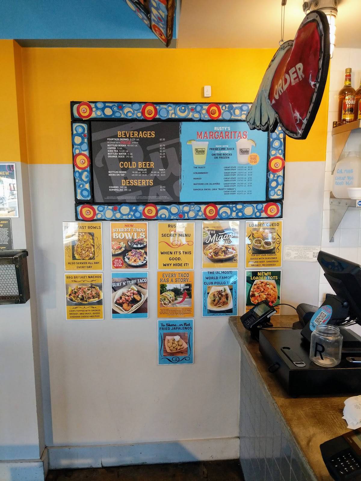 Menu at Rusty Taco restaurant, Fort Worth, Winthrop Ave