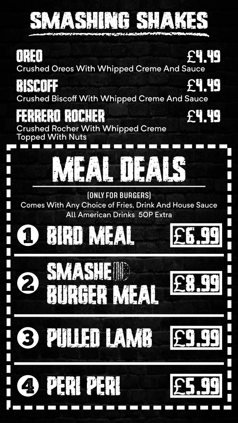 Menu at SMASHED restaurant, Bury
