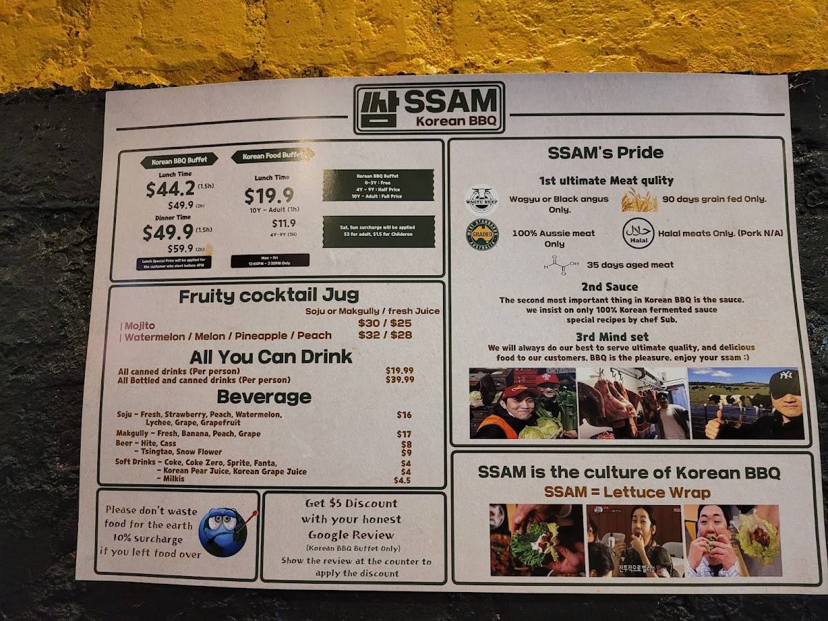 Menu at SSAM Korean BBQ - CBD, Melbourne