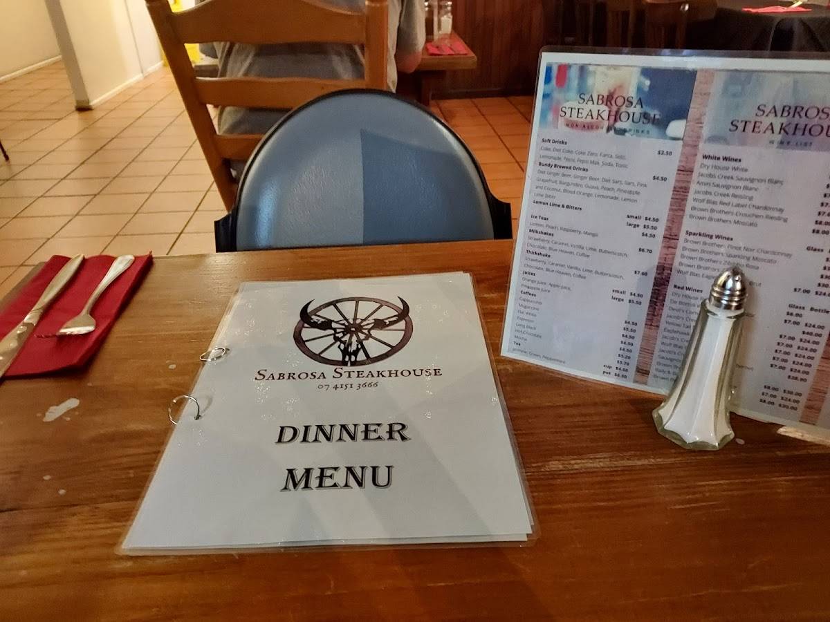 Menu at Sabrosa Steakhouse, Bundaberg Central