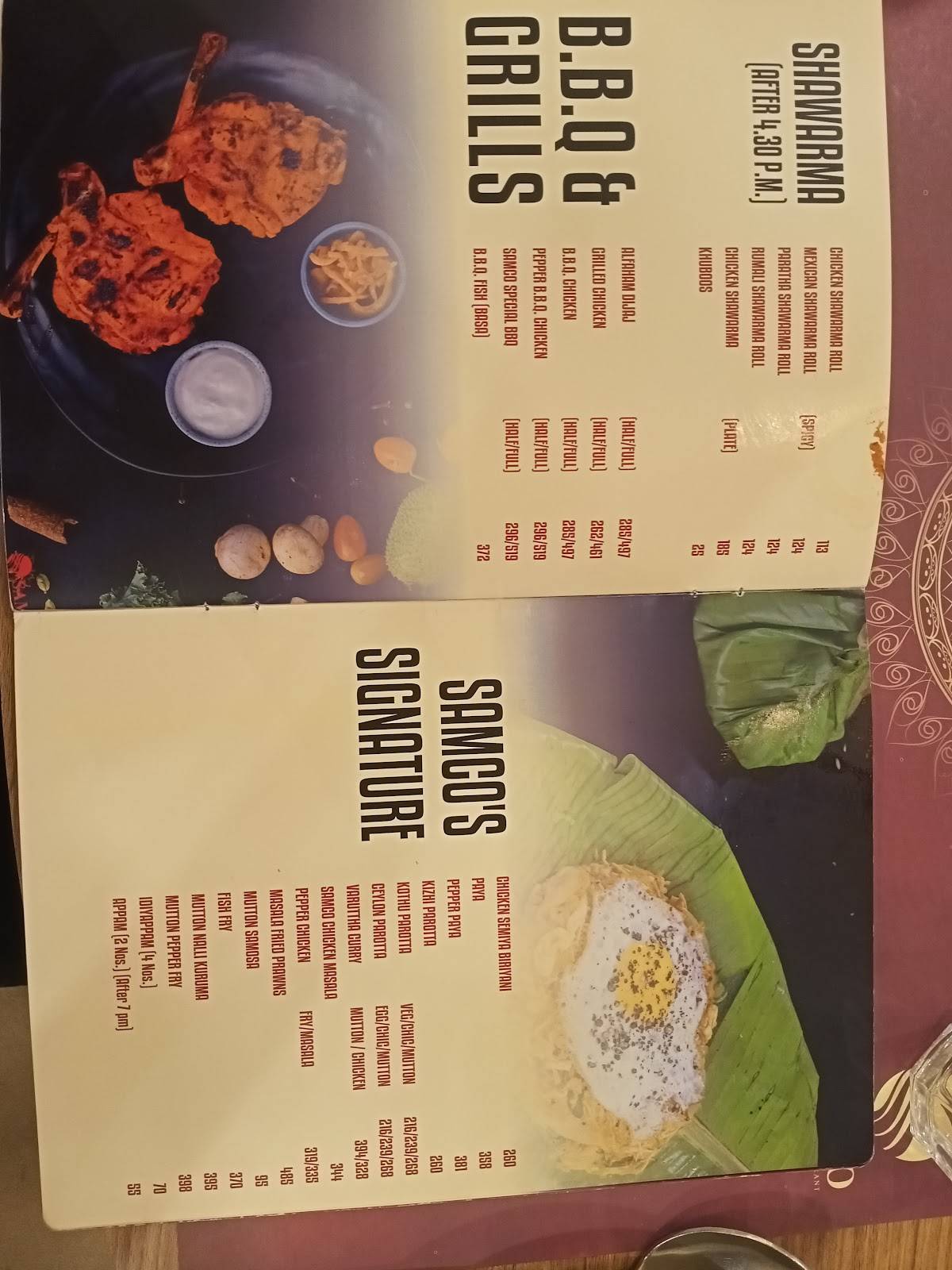 Menu at Samco Anna Nagar, Chennai