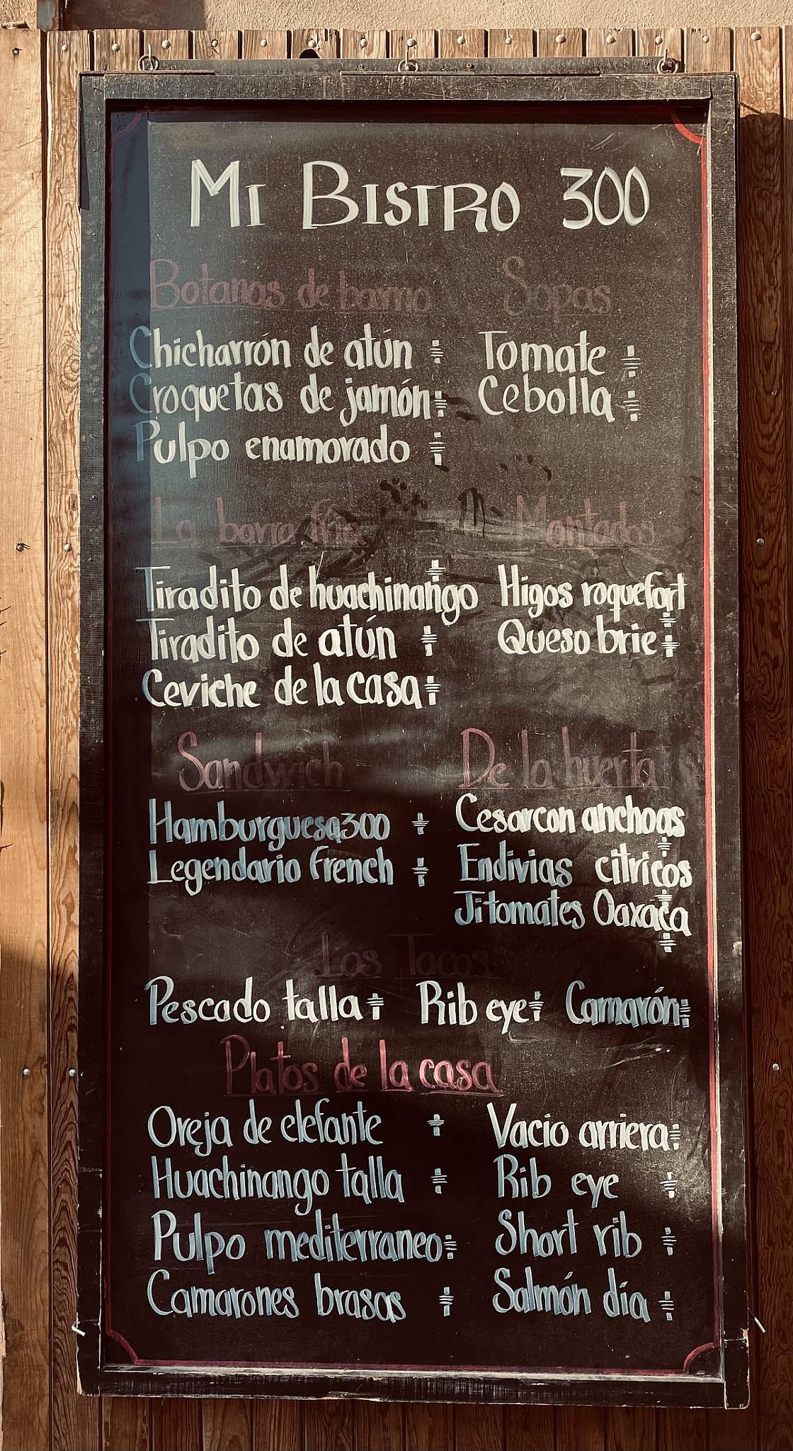 Menu at Mi Bistro 300 restaurant, San Miguel de Allende