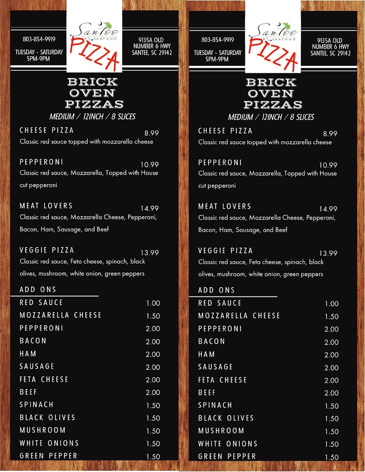 Menu at Santee Steak & Seafood steakhouse, Santee