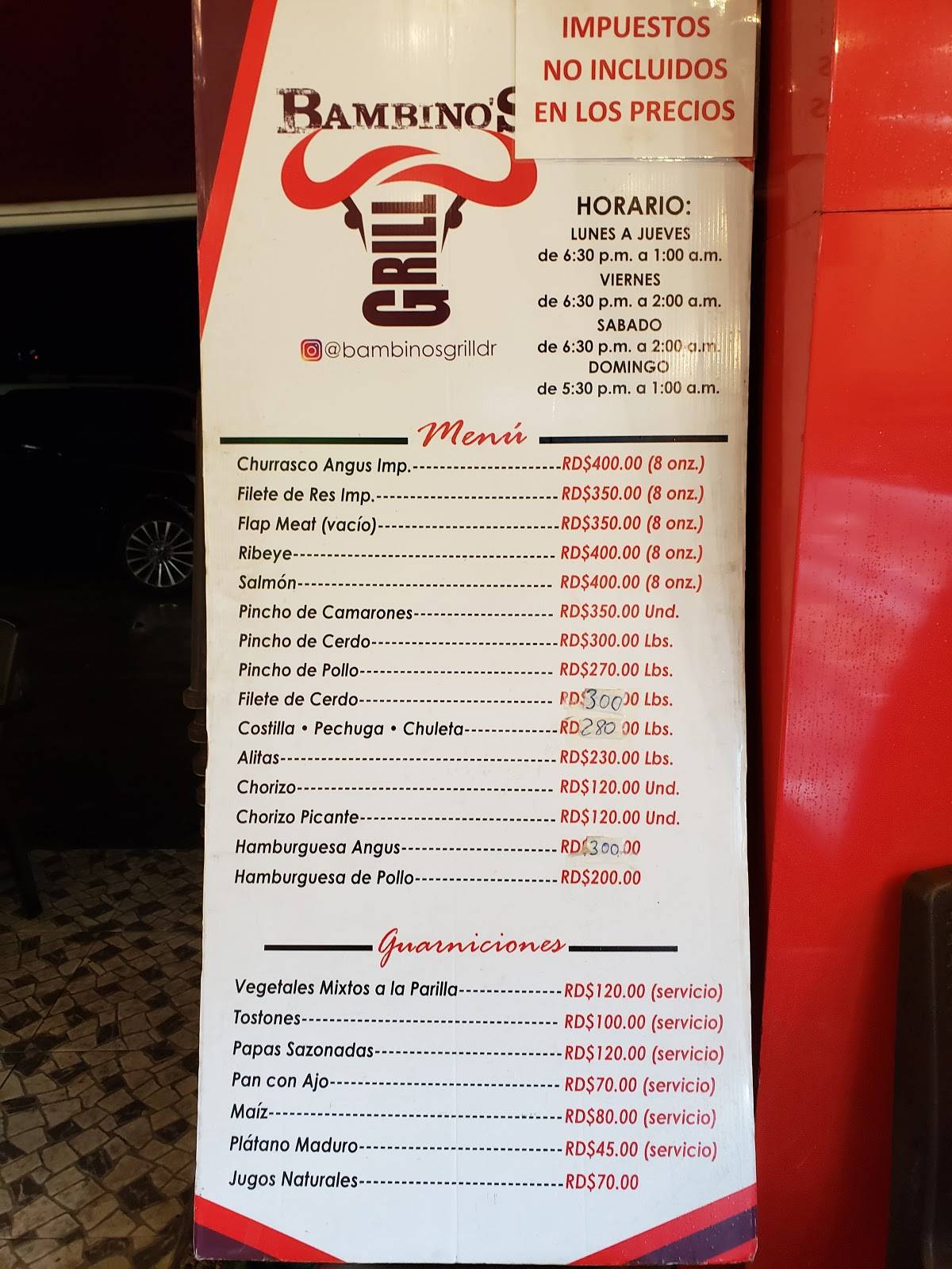 Carta del restaurante BAMBINO'S GRILL, Santo Domingo