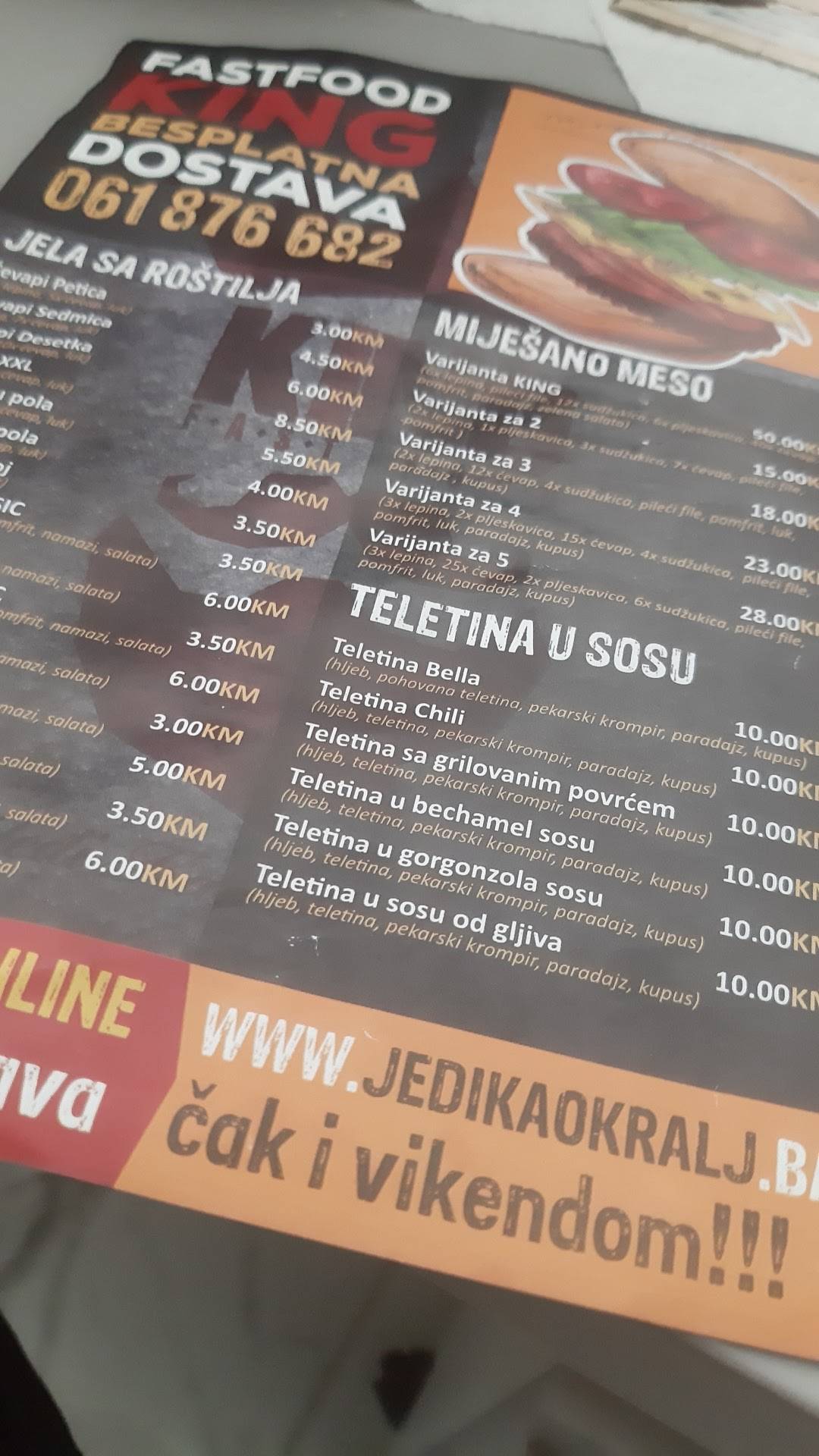 Menu at Fast Food KING 3, Sarajevo