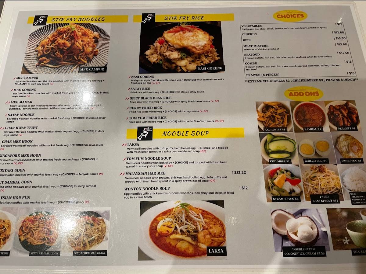 Menu at Sawak Cafe, Hobart