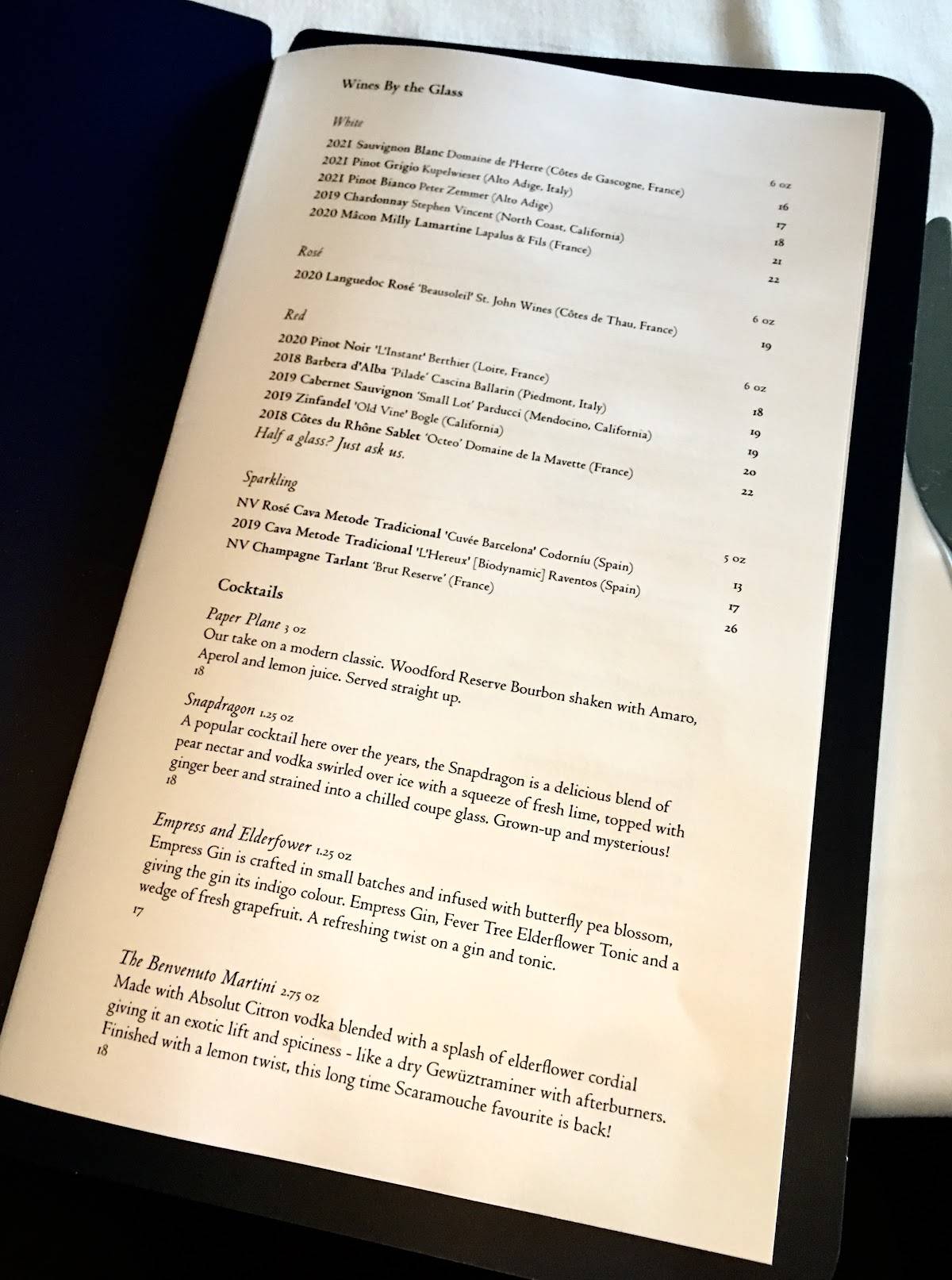 Menu at Scaramouche Restaurant, Toronto, 1 Benvenuto Pl