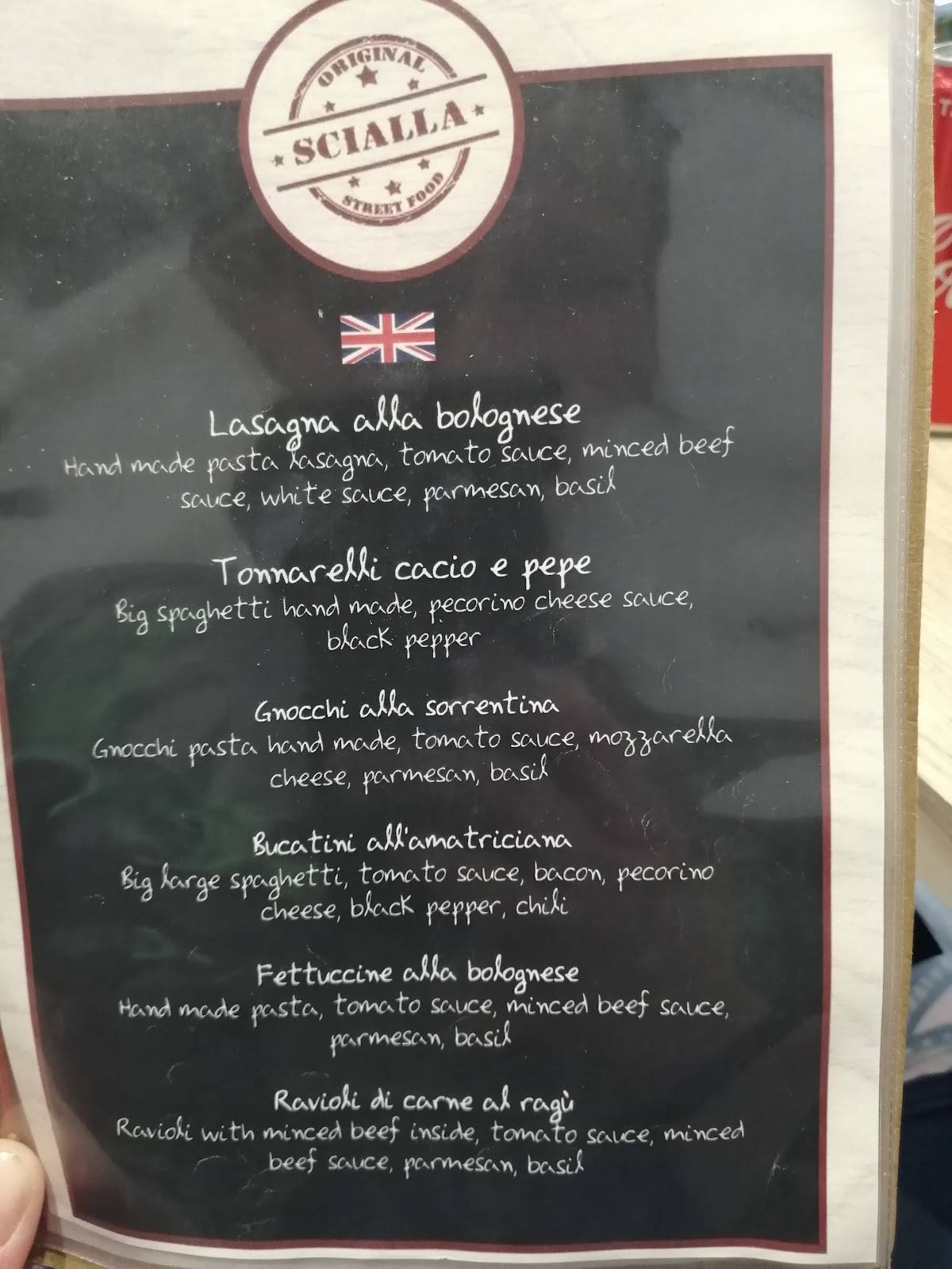 Menu da Scialla Original Streetfood ristorante, Roma, Vicolo del Farinone