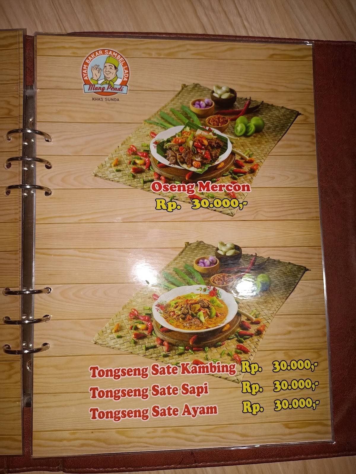 Menu at Mang Pendi restaurant, Serang