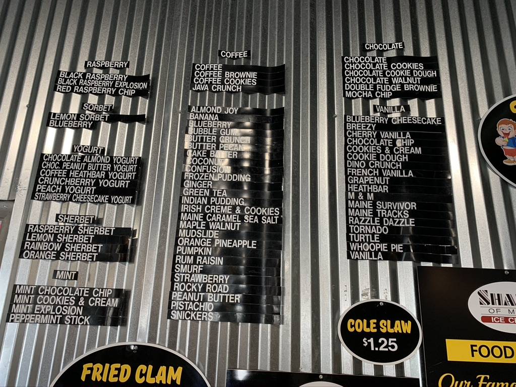 Menu at Shain's of Maine restaurant, Sanford