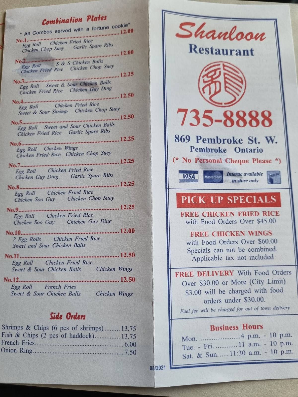 Menu at Shanloon Restaurant, Pembroke