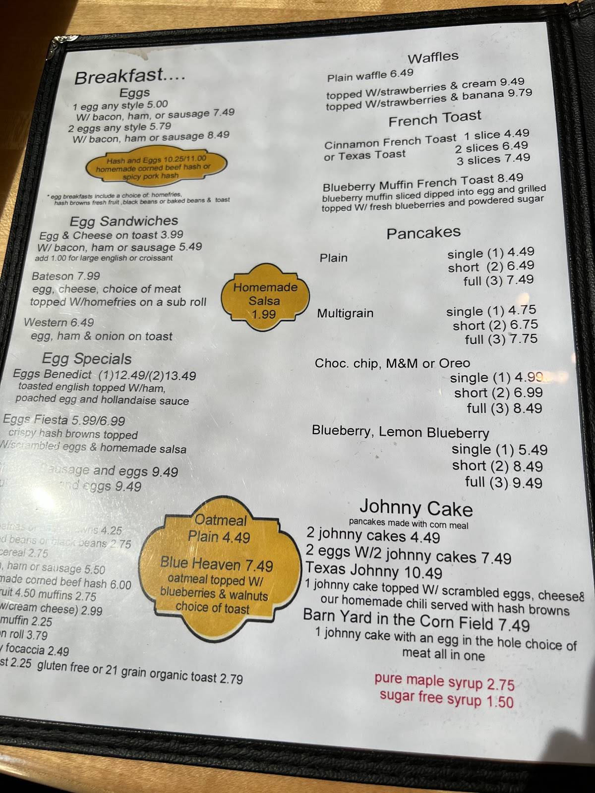 Menu at Shawsheen Luncheonette restaurant, Andover