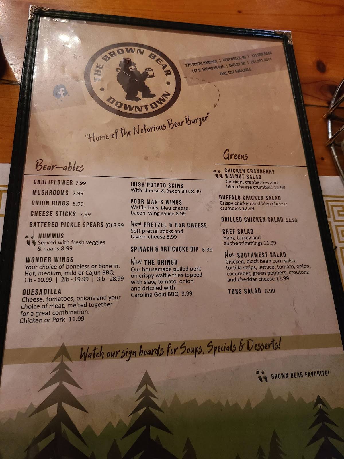 Menu at Brown Bear pub & bar, Shelby