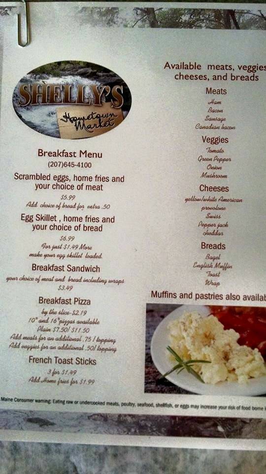 Menu at Shelly's Hometown Market pizzeria, Wilton
