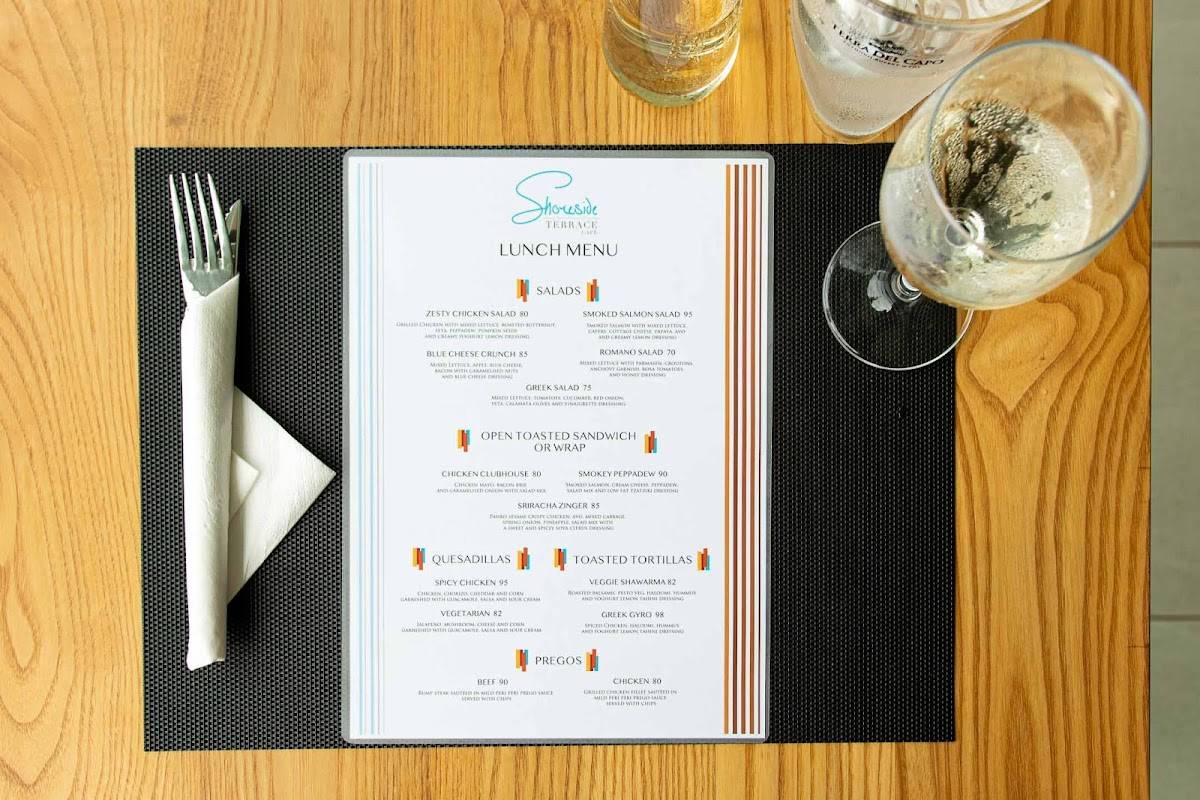 Menu at Shoreside Terrace Cafe, La Mercy