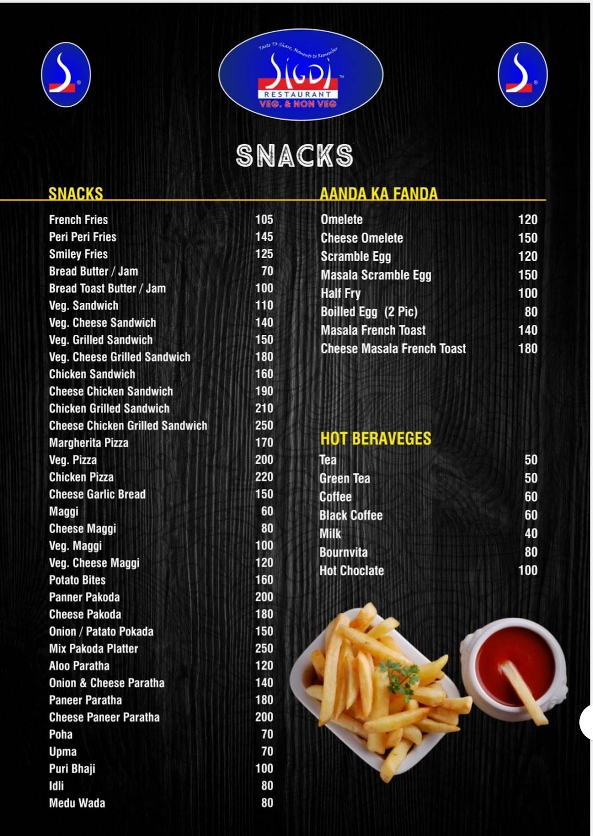 Menu at Sigdi Restaurant, Panchgani