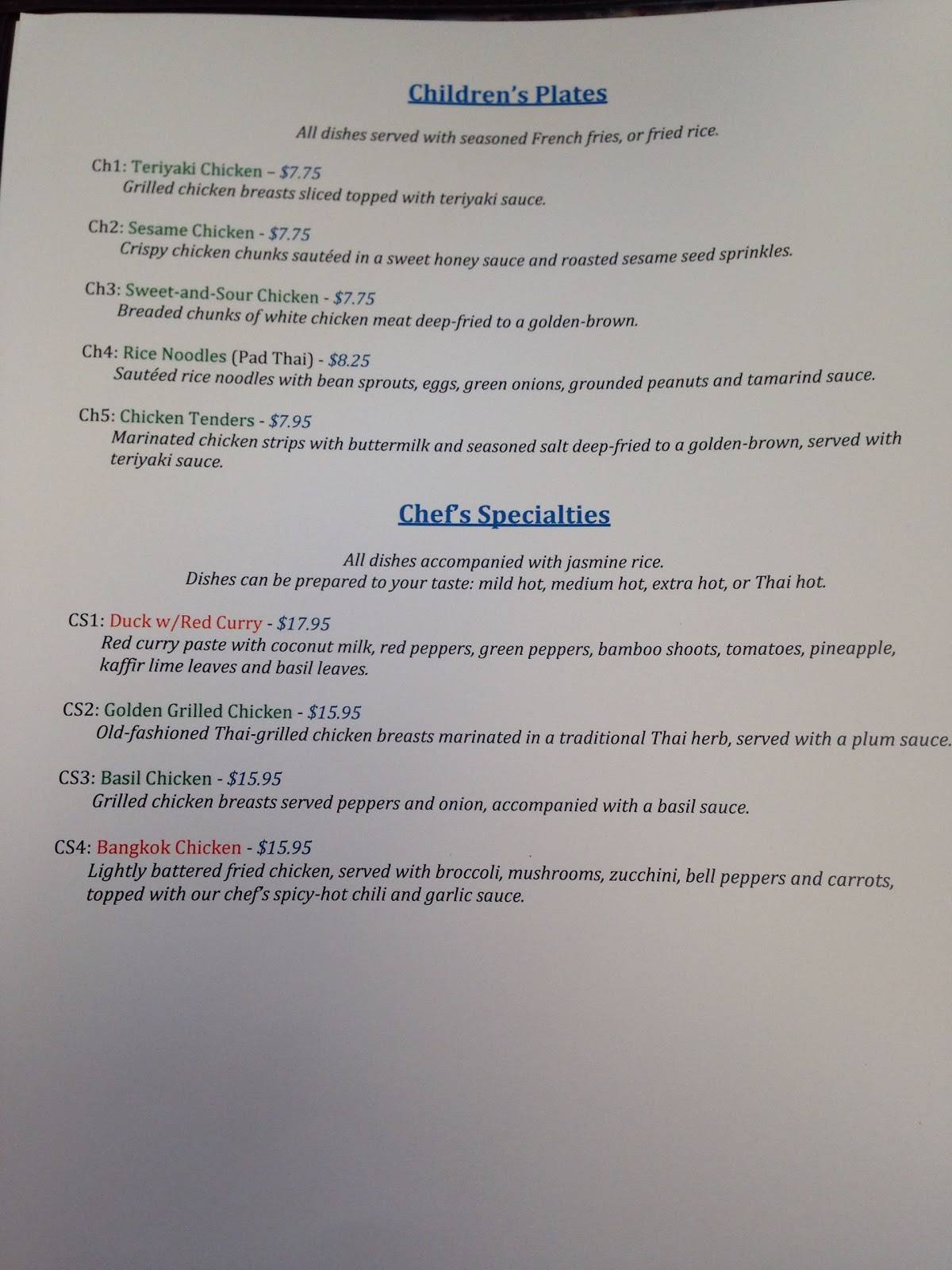 Menu at Simply Asian Thai Restaurant, Asheboro