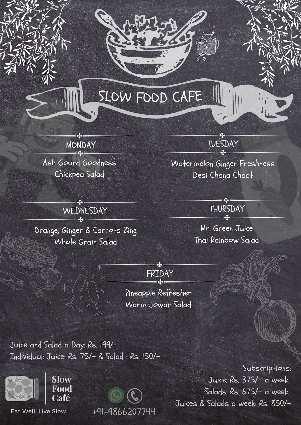 Menu at Slow Food Café, Hyderabad