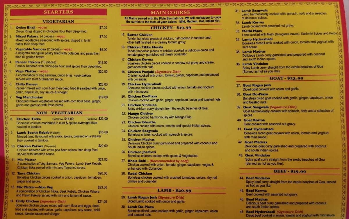 Menu at Smart India Restaurant ( Te puke ), Te Puke