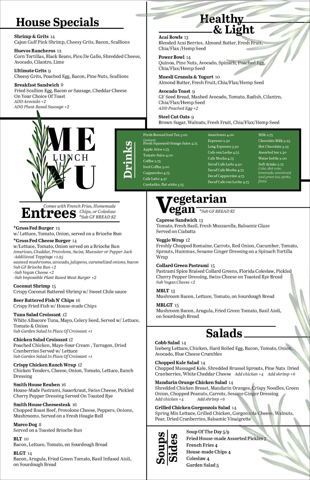 Menu at Smith House restaurant, Marco Island