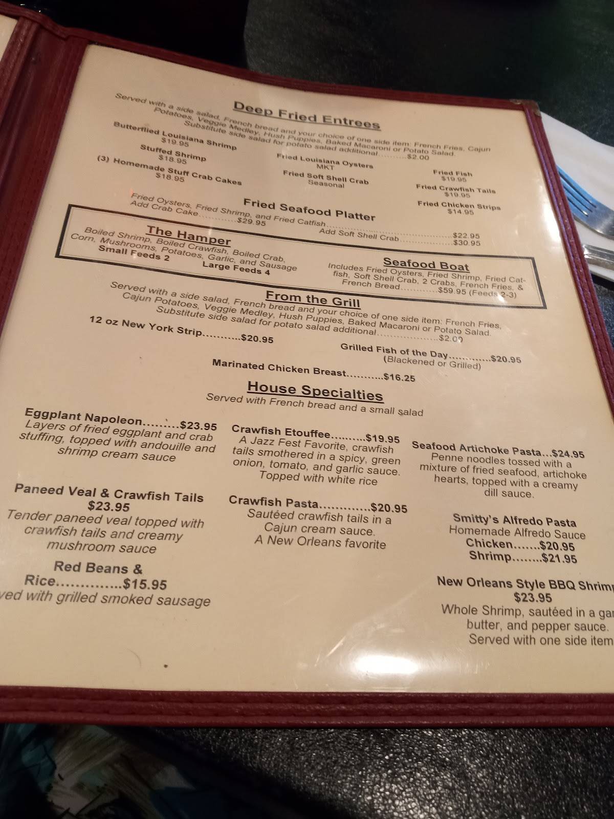 Menu at Smitty's Seafood restaurant, Kenner, W Esplanade Ave