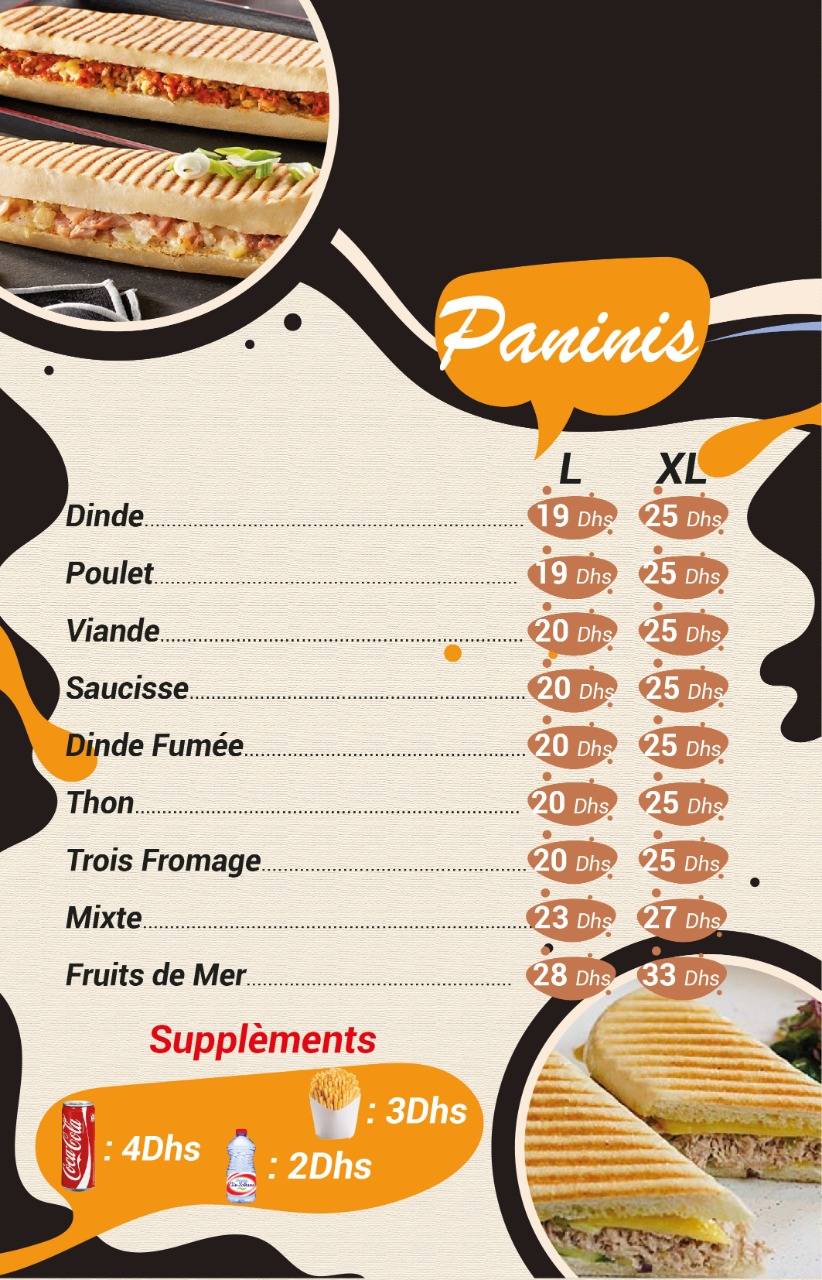 Menu at Snack Al hijra restaurant, Meknes