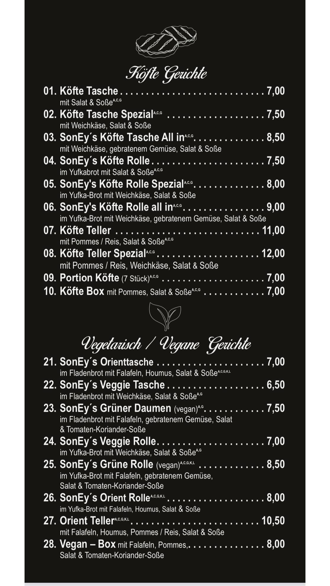Speisekarte von SonEy´s – Kebab, Pizza & Co., Michelstadt
