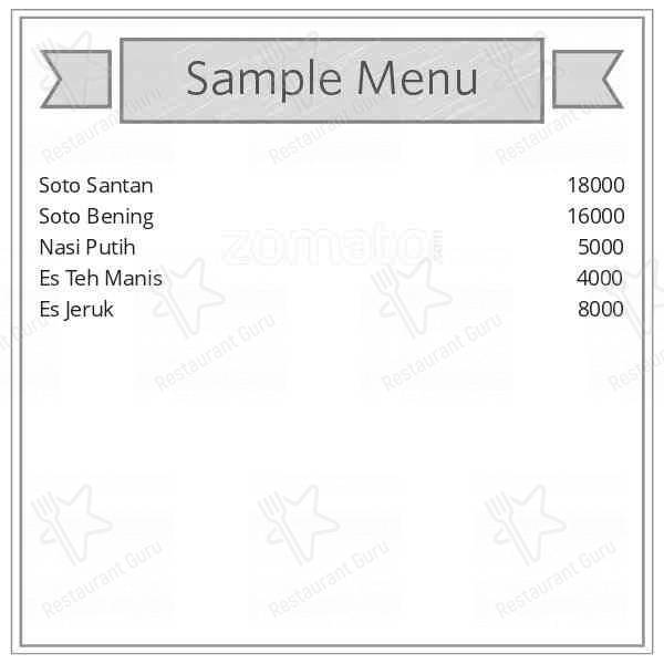 Menu at Soto Betawi restaurant, South Jakarta, PR2M+42X