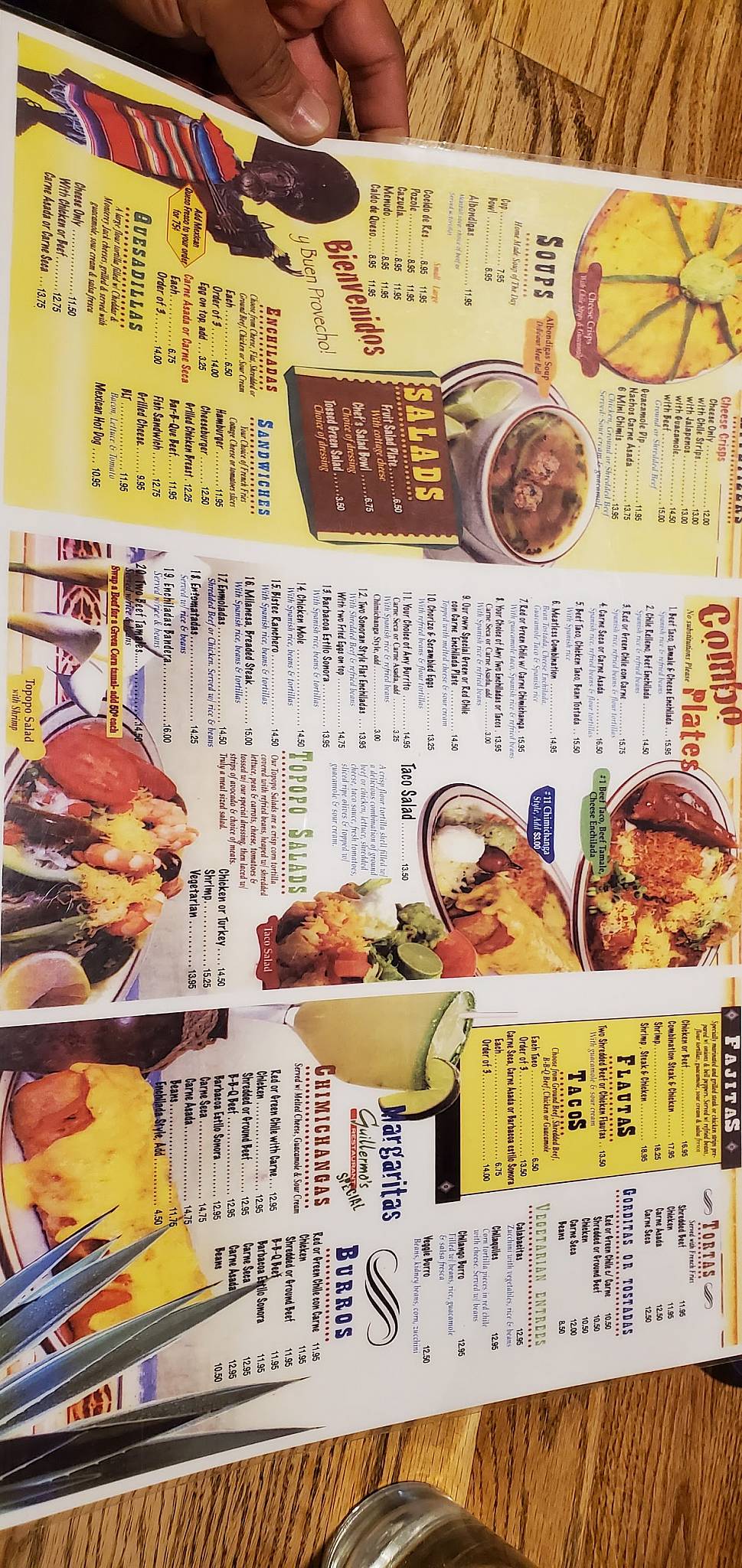 Menu at Guillermo's Double L restaurant, Tucson