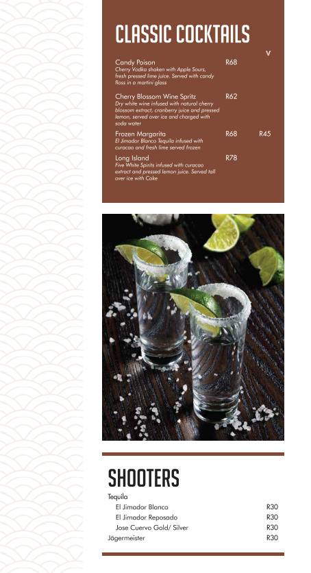 Menu at Soya Soul restaurant, Johannesburg