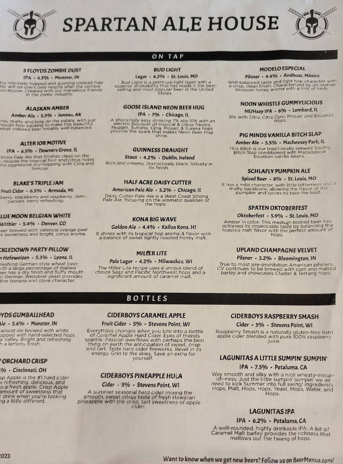 Menu at Spartan Ale House pub & bar, Aurora