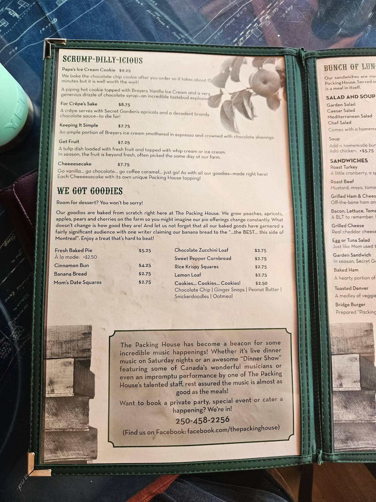 Menu at The Packing House restaurant, Spences Bridge