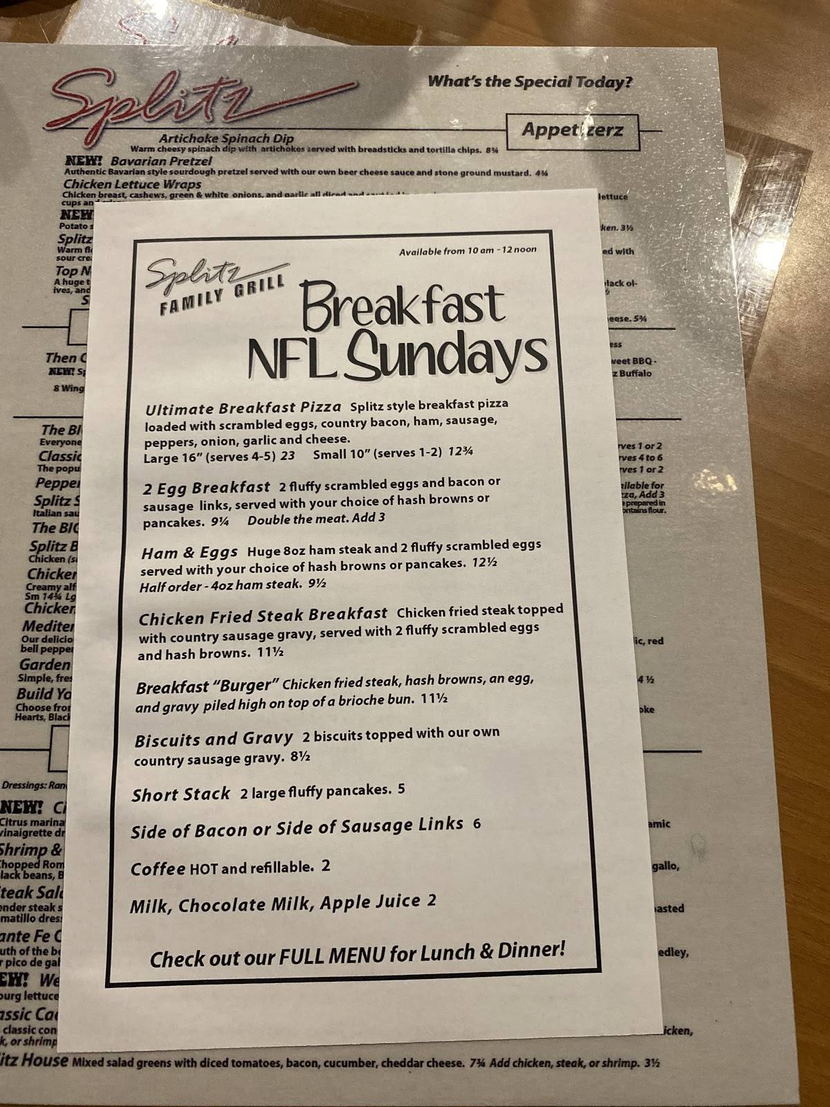Menu at Splitz Family Grill pub & bar, Roseburg
